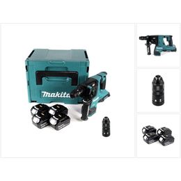 Makita DHR 281 G4J Brushless Akku Bohrhammer 28 mm 2x 18 V für SDS-PLUS mit Schnellwechselfutter im Makpac + 4x 6,0 Ah Akku - ohne Ladegerät