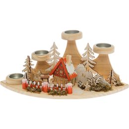 my home Teelichthalter Weihnachtsdeko (1 St), Winterlandschaft aus Holz, beige|rot