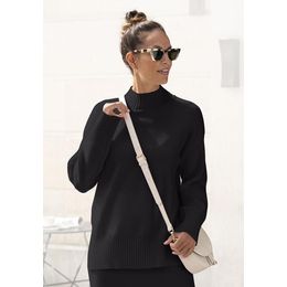 Lascana Stehkragenpullover schwarz Gr. 32/34 für Damen. Figurumspielend. Nachhaltig.