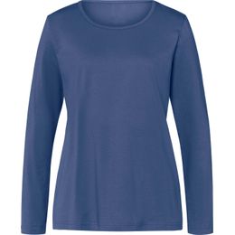 Damen Langarmshirt in reiner Baumwolle jeansblau, Gr&ouml;&szlig;e 46
