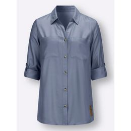 sheego Gro&szlig;e Gr&ouml;&szlig;en Longbluse aus reiner Viskose, taubenblau, Gr&ouml;&szlig;e 44 - Damen