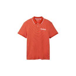 Tom Tailor Herren Poloshirt mit Logoprint, orange, Streifenmuster, Gr. M