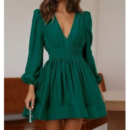 AFAZ New Trading UG Sommerkleid Langärmliger Damenrock mit V-Ausschnitt Rockkleid für Damen mit V-Ausschnitt