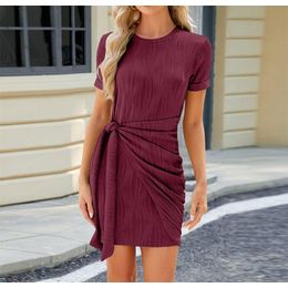 AFAZ New Trading UG Sommerkleid Einfaches Damenkleid mit Rundhalsausschnitt und Falten Einfarbiges