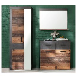 TRENDTEAM Garderoben-Set, Garderobenmöbel Kommode Hochschrank Spiegel Braun/Grau 170x192x34cm