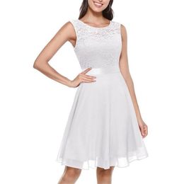 Orient Phoenix Abendkleid Damen Freizeit Rundhals ärmellos Cocktailkleid Midikleid Mit Gürtel Slim-Fit einfarbig Spitze Abendkleid Große Größen Party Ballkleid