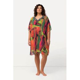 Ulla Popken Jerseykleid Chiffon-Tunika Oversized V-Ausschnitt Halbarm