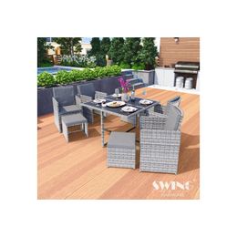 Swing&Harmonie Garten-Essgruppe Poly Rattan Sitzgruppe Esstisch Lounge Gartenmöbel Sitzgarnitur Tisch