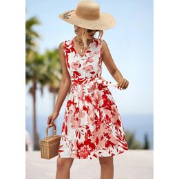 BlauWave Strandkleid V-Ausschnitt Strandkleid mit zartem Blumenprint (1-tlg) Mit floralem Druck