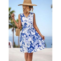BlauWave Strandkleid V-Ausschnitt Strandkleid mit zartem Blumenprint (1-tlg) Mit floralem Druck