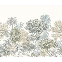 Komar Vliestapete "Painted Palms" Tapeten Gr. B/L: 300 m x 250 m, Rollen: 1 St., bunt (braun, grün, blau) Blumentapeten