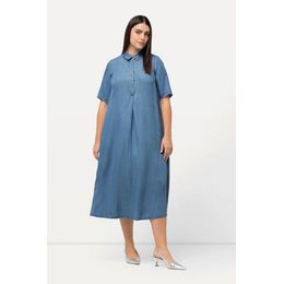 Ulla Popken Sommerkleid Lyocell-Maxikleid A-Linie Hemdkragen Halbarm