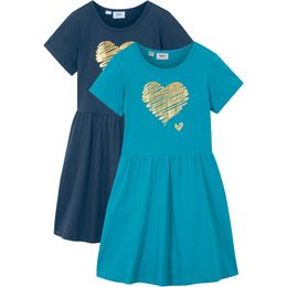 bonprix Mädchen Jerseykleid, kurzarm (2er Pack) aus Bio-Baumwolle