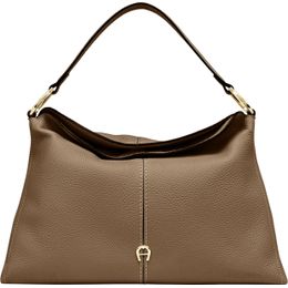 Aigner Schultertasche, Reißverschluss, Leder, für Damen, beige