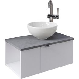 Waschtisch SAPHIR "Serie 6915 Waschschale mit Unterschrank für Gästebad, Gäste WC" Waschtische Gr. Türanschlag rechts-Armatur rechts, weiß (weiß glanz, o x id dunkelgrau, glanz) Waschtische