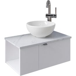 Waschtisch SAPHIR "Serie 6915 Waschschale mit Unterschrank für Gästebad, Gäste WC" Waschtische Gr. Türanschlag rechts-Armatur rechts, weiß (weiß glanz, marmor weiß, glanz) Waschtische