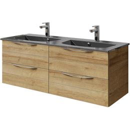 Waschtisch SAPHIR "Serie 6025 Mineralmarmor-Waschtisch mit Unterschrank, 132 cm breit" Waschtische Gr. Waschtisch grau, braun (riviera eiche, riviera eiche quer nb) Waschtische