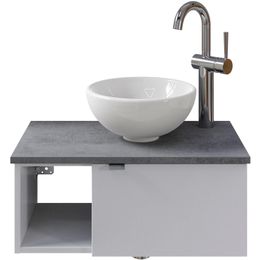 Waschtisch SAPHIR "Serie 6915 Waschschale mit Unterschrank für Gästebad, Gäste WC" Waschtische Gr. Türanschlag rechts-Armatur rechts, weiß (weiß glanz, o x id dunkelgrau, glanz) Waschtische