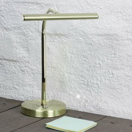 Licht-Erlebnisse Led Bankerlampe in Messing 35 cm hoch Metall Jugendstil Bankerleuchte Schreibtischlampe - Messing matt