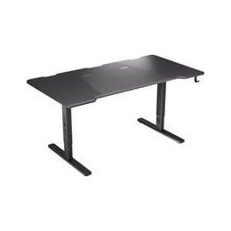 Atlas L, Gaming-Tisch schwarz Material: Holz (Faserplatte) mit Kohlefaserfurnier Tragfähigkeit: 80 kg Tischplatte: 150 x 78 cm Eigenschaften: Höhenverstellbar
