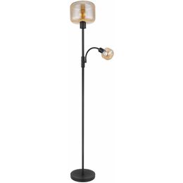 etc-shop Stehlampe Stehleuchte Wohnzimmerlampe Lesespot Metall Schwarz Glas Amber h 165cm