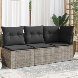 Gartensofa mit Kissen 3-Sitzer Grau Poly Rattan vidaXL45893