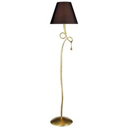 Inspired Mantra Fusion Paola Paola Stehlampe 1 Licht E27, Gold lackiert mit schwarzem Schirm und bernsteinfarbenen Glastropfen