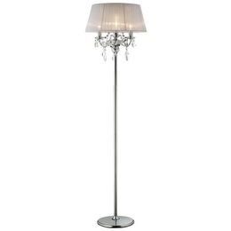 Inspired Diyas - Olivia - Stehlampe mit weißem Schirm 3 Licht poliert Chrom, Kristall