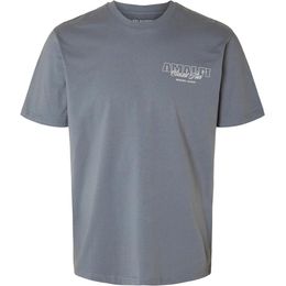 Selected T-Shirt, Baumwolle, Schriftzug, für Herren, grau, XXL