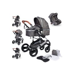 Bronea Kombi-Kinderwagen EXQUISE Kinderwagen 3in1 mit MATRATZE