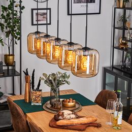 hofstein Lauden Pendelleuchte Glas 20cm Bernsteinfarben, 5-flammig