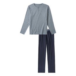 s.Oliver Pyjama (2 tlg., 1 Stück) Melange Oberteil mit Knopfleiste, blau