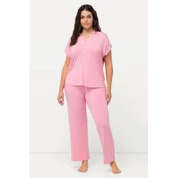 Ulla Popken Pyjama Pyjama Oversized Hemdkragen V-Ausschnitt Halbarm