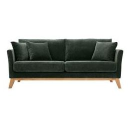 Miliboo Skandinavisches Sofa 3-Sitzer Bezug abnehmbar SamtEffekt Khaki OSLO