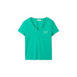 Tom Tailor Denim Damen T-Shirt aus Bio-Baumwolle, grün, Uni, Gr. XXL