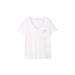 Tom Tailor Denim Damen T-Shirt aus Bio-Baumwolle, weiß, Uni, Gr. XXL