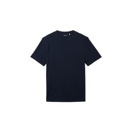 Tom Tailor Herren T-Shirt mit Piqué Struktur, blau, Uni, Gr. S