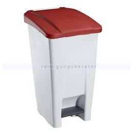 MOBILY Mülltonne Rossignol Kunststoff 60 L weiß/rot fahrbarer Abfallbehälter mit Pedal und Tragegriff