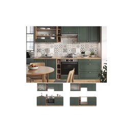 VICCO K&uuml;chenzeile K&uuml;chenblock Einbauk&uuml;che Fame-Line Landhaus Eiche Gr&uuml;n 235 cm Gold K&uuml;chen Schr&auml;nke H&auml;ngeglasschrank H&auml;ngeschrank Schubladenunterschrank Sp&uuml;lenunterschrank Herdumbauschrank
