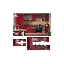 VICCO K&uuml;chenzeile K&uuml;chenblock Einbauk&uuml;che Fame-Line Eiche Bordeaux Rot 355 cm modern Sp&uuml;lenunterschrank Herdumbauschrank Schubunterschrank H&auml;ngeschrank K&uuml;hlumbauschrank Apothekerhochschrank Unterschrank