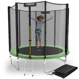 KINETIC SPORTS Trampolin Outdoor 'Salto Plus' &Oslash; 183/244/305/366/400/430/490 cm - Komplett-Set f&uuml;r Kinder, USA Sprungtuch, Netz, Randpolster, Leiter - bis zu 160kg Gr&uuml;n-2 &Oslash; 244 cm &Oslash; 244 cm, Gr&uuml;n-2