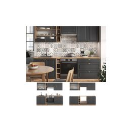 VICCO K&uuml;chenzeile K&uuml;chenblock Einbauk&uuml;che Fame-Line Landhaus Eiche Anthrazit 235 cm Gold K&uuml;chen Schr&auml;nke H&auml;ngeglasschrank H&auml;ngeschrank Schubladenunterschrank Sp&uuml;lenunterschrank Herdumbauschrank