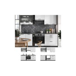 VICCO K&uuml;chenzeile K&uuml;chenblock Einbauk&uuml;che Fame-Line Landhaus Anthrazit Wei&szlig; 235 cm K&uuml;chen Schr&auml;nke H&auml;ngeglasschrank H&auml;ngeschrank Schubladenunterschrank Sp&uuml;lenunterschrank Herdumbauschrank