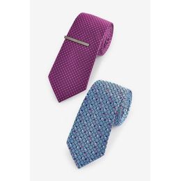 next Krawatte 2 x Struktur-Krawatten mit Krawattennadel (2-St)