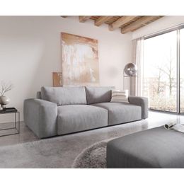 DeLife Big-Sofa Lanzo, XL Mikrofaser Grau 270x130 cm mit Hocker