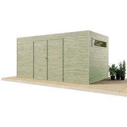 Alpholz Gerätehaus qb (optional mit Schleppdach Gartenhaus aus Holz in Grün, Geräteschuppen mit 28 mm Wandstärke, Gerätehütte mit Montagematerial - Grün