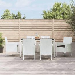 7-tlg. Garten-Essgruppe Gartenmöbel Set Terrassen/Balkon/Outdoor-Essgruppe mit Kissen Weiß Poly Rattan ETHJ661054 MAISONCHIC