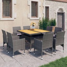 9-tlg. Gartenmöbel Set Sitzgruppe Garten mit Tisch und Stühlen - Poly Rattan und Akazienholz Grau BV903297 - BonneVie