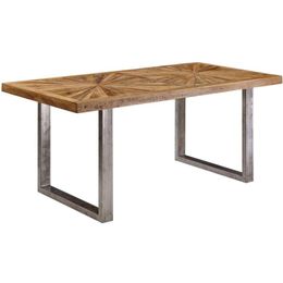 FineBuy - Esstisch Mango Massivholz Küchentisch, Esszimmertisch Loft Natur, Holztisch Massiv mit Metallgestell, Industrial Tisch