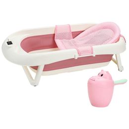 Baby Badewanne Reisebadewanne Babywanne Ergonomische Faltbare mit Thermometer - rosa - Tolletour
